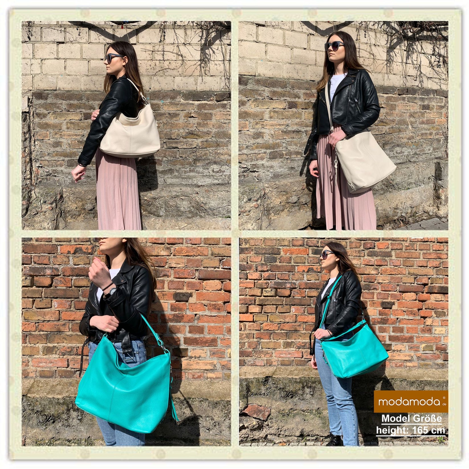 modamoda de - ital. Damen Schultertasche Henkeltasche aus Leder T160